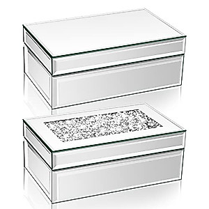 2 Pieces Silver Glass Mirrored Diamond Jewelry Box Christmas Gift Container Organizer Simple Classic Storage Jewelry Box Decorative Glass Box Jewelry Organizer Box Jewelry Storage