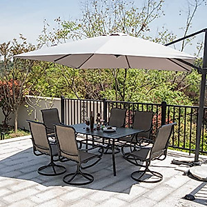 MEOOEM 7 Piece Outdoor Patio Dining Set, 6 High Back Outdoor Swivel Rocker Chairs with Metal Rectangular Table with 1.57" Umbrella Hole