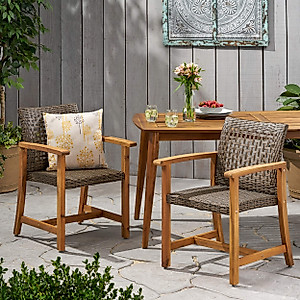 GDFStudio Outdoor Acacia Wood Dining Chair (Set of 2), Teak Finish and Mixed Mocha