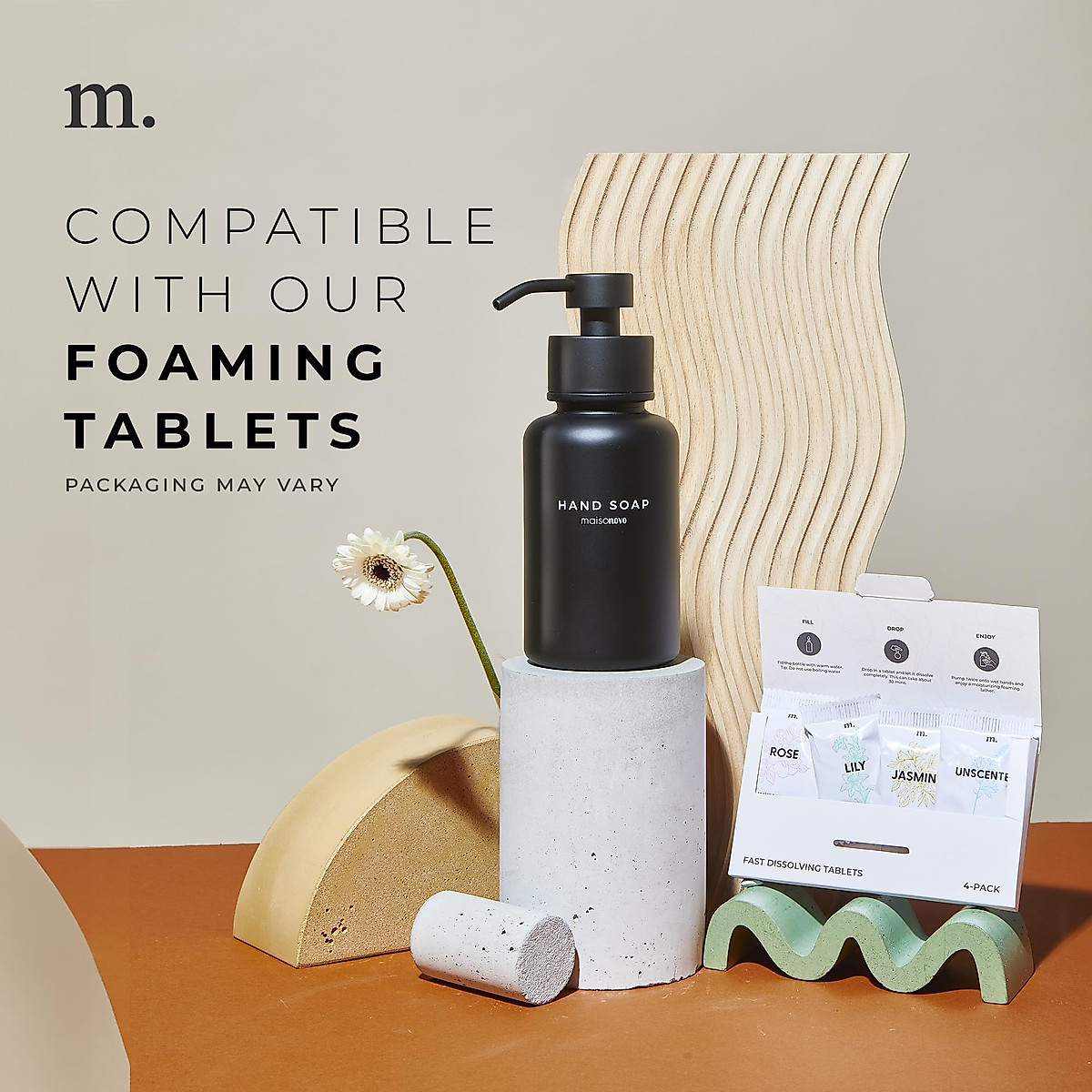 MaisoNovo Glass Foaming Hand Soap Dispenser 14 Oz | Black Foaming Soap Dispenser Black Pump x 1 w/Labels