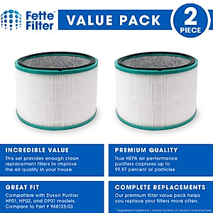 Fette Filter - 968125-03 Premium H13 True Hepa 360° Glass Filter Compatible with Dyson HP01 HP02 DP01 DP02 for Dyson Pure Hot Cool Link Desk Air Purifying Sytem Part # 968125-03 96812503 (2-Pack)