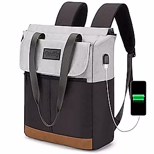 Orvilly Laptop Tote Backpack for Women - Stylish, Lightweight Daypack for College, Work and Travel - Fits 15.6 Inch Netbook - Black