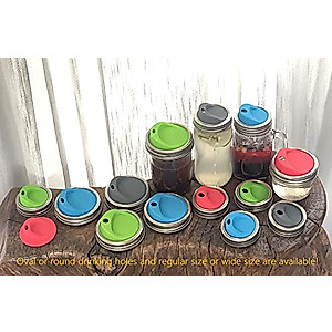THINKCHANCES Reusable Food Grade BPA Free Silicone Sip Coffee Juice Drinking Lid Kit with Stainless Steel Rings for Mason, Ball, Canning Jars, Pack of 4 Sets (Regular Mouth,Oval Drinking Hole)