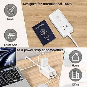 European Travel Plug Adapter, FOVAL US to UK Europe Power Strip 75W USB C Charger with 5 USB Ports, 3 AC Outlets, 5ft Extension Cord, for Spain, France, Ireland, Travel Home Cruise Ship
