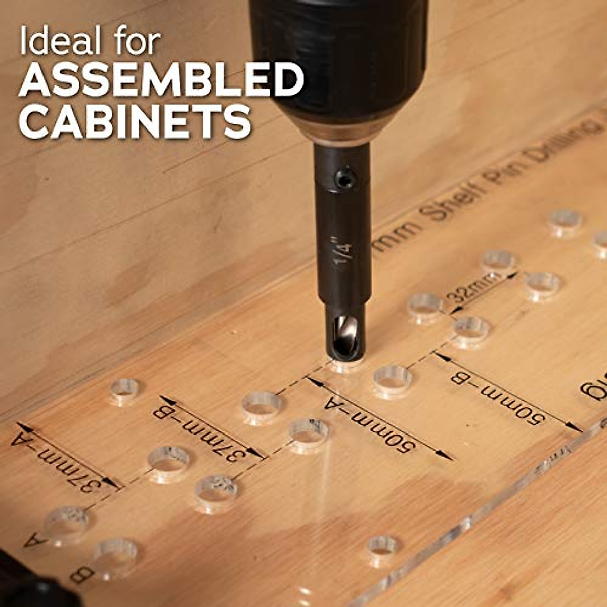 EZ Align Premium Shelf Pin Drilling Jig With 1/4" And 5mm Self Centering Drill Bits, Dual Sided Shelf Pin Jig for Easy Alignment On Both Sides Of The Shelf