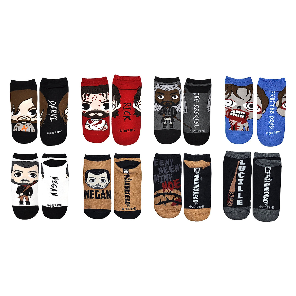 Everything Legwear The Walking Dead Lowcut Socks (8 Pair) - Daryl Dixon, Rick Grimes, King Ezekiel, Walker, Negan, Lucille - One Size Fits Most