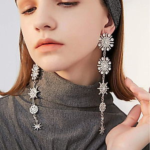 Xerling Snowflake Starburst Rhinestones Dangle Drop Earrings Long Tassel Earrings Bling Glitter Stud Earrings