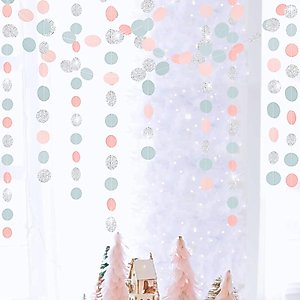 Cheerland Party Decorations Glitter Silver Blue Pink Circle Garlands Streamer Hanging Dots Decoration Backdrop for Wedding Engagement Birthday Bridal Baby Shower Backdrop Party Supplies