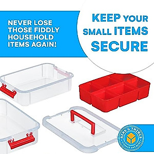 Bins & Things 2 Trays Stackable Storage Organizers Container with Compartments - Arts and Crafts Supply Box - Bead Plastic Organizer - Embroidery Thread Organizing Box - Multi-Divided Holder, Red