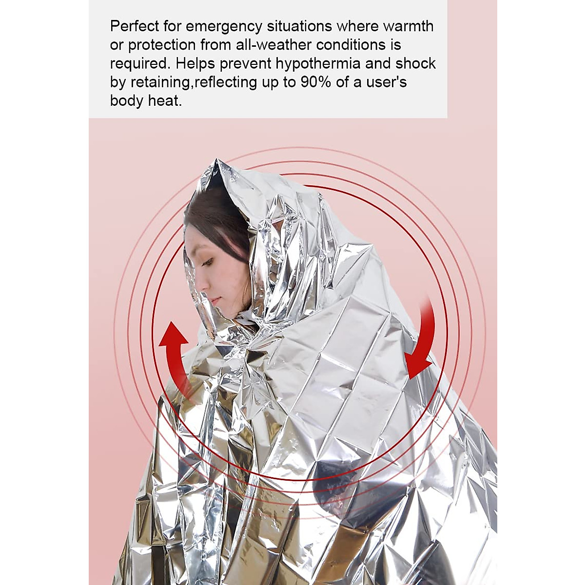 PERIEMALA Emergency Blankets for Survival Gear (Pack of 4), Camping Blanket, Emergency Blanket, Thermal Blanket, Mylar Space Blanket, Survival Blanket, First Aid Supplies, Outdoors