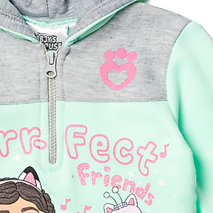 DREAMWORKS GABBY'S DOLLHOUSE Kitty Fairy Cakey Cat Gabby Pandy Paws Little Girls Fleece Half Zip Hoodie Green 6-6X