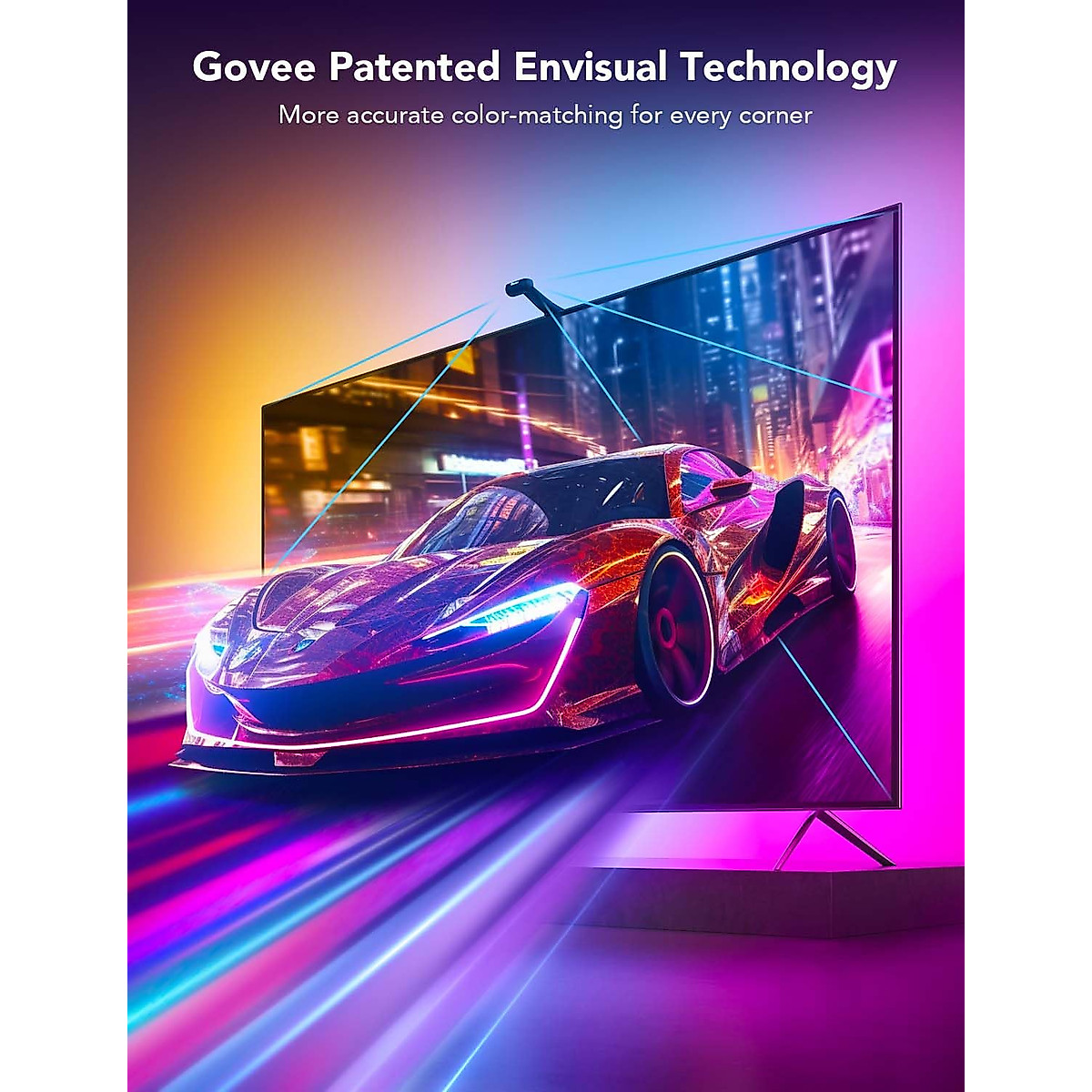 Govee Envisual TV Backlight T2 with Dual Cameras, 16.4ft RGBIC Wi-Fi LED Backlights for 75-85 inch TVs, Double Light Beads, Adapts to Ultra-Thin TVs, Smart App Control, Music Sync, H605C