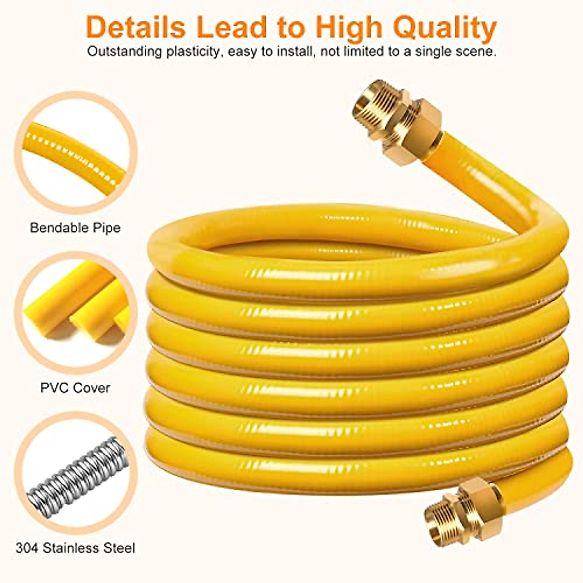 Lesigud 70FT 1/2" Gas Tubing Pipe Kit with 2 Male Fittings, CSST Gas Line for Natural Gas or Propane Appliance Natural Gas Grill Hose
