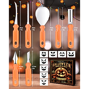 Halloween Pumpkin Carving Tools Kit: Professional Heavy Duty Pumpkin Carving Tools Set Kids Adult Jack O Lantern Pumpkin Carving Kit with Stencils, Halloween Pumpkin Decorating Carver Kit Party Favors