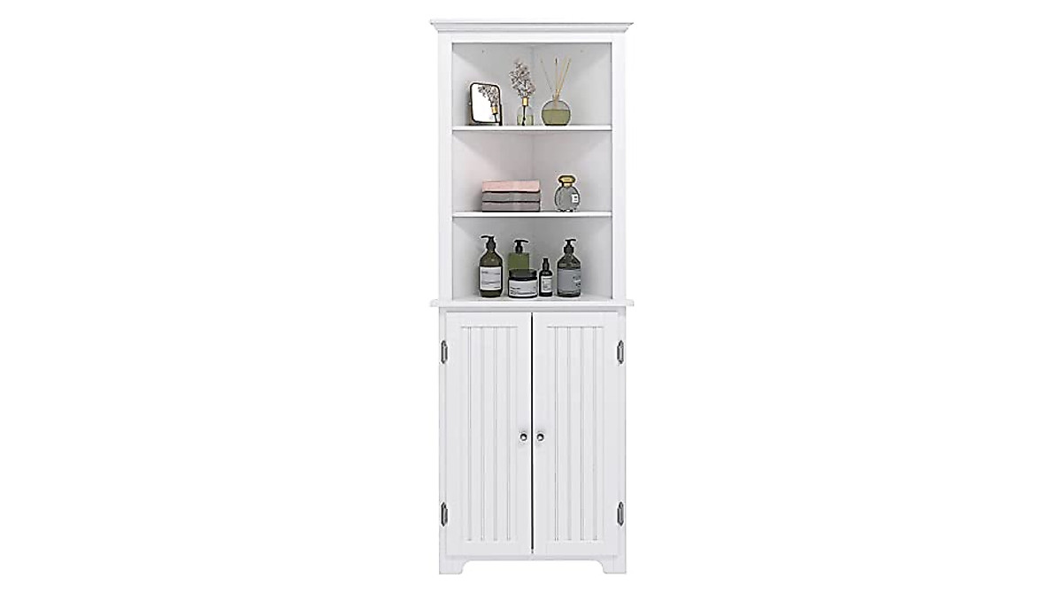 UTEX Tall Corner Cabinet - Space Saving White Storage Solution