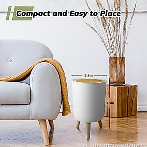 1.8 Gallon Kitchen Bathroom Trash Can with Lid, 7 Liter Small Modern Office Garbage Can with Pop-up Lid, Plastic Wastebasket Trash Bin for Dog Proof Trash Can, Toilet, Living Room, Bedroom - White