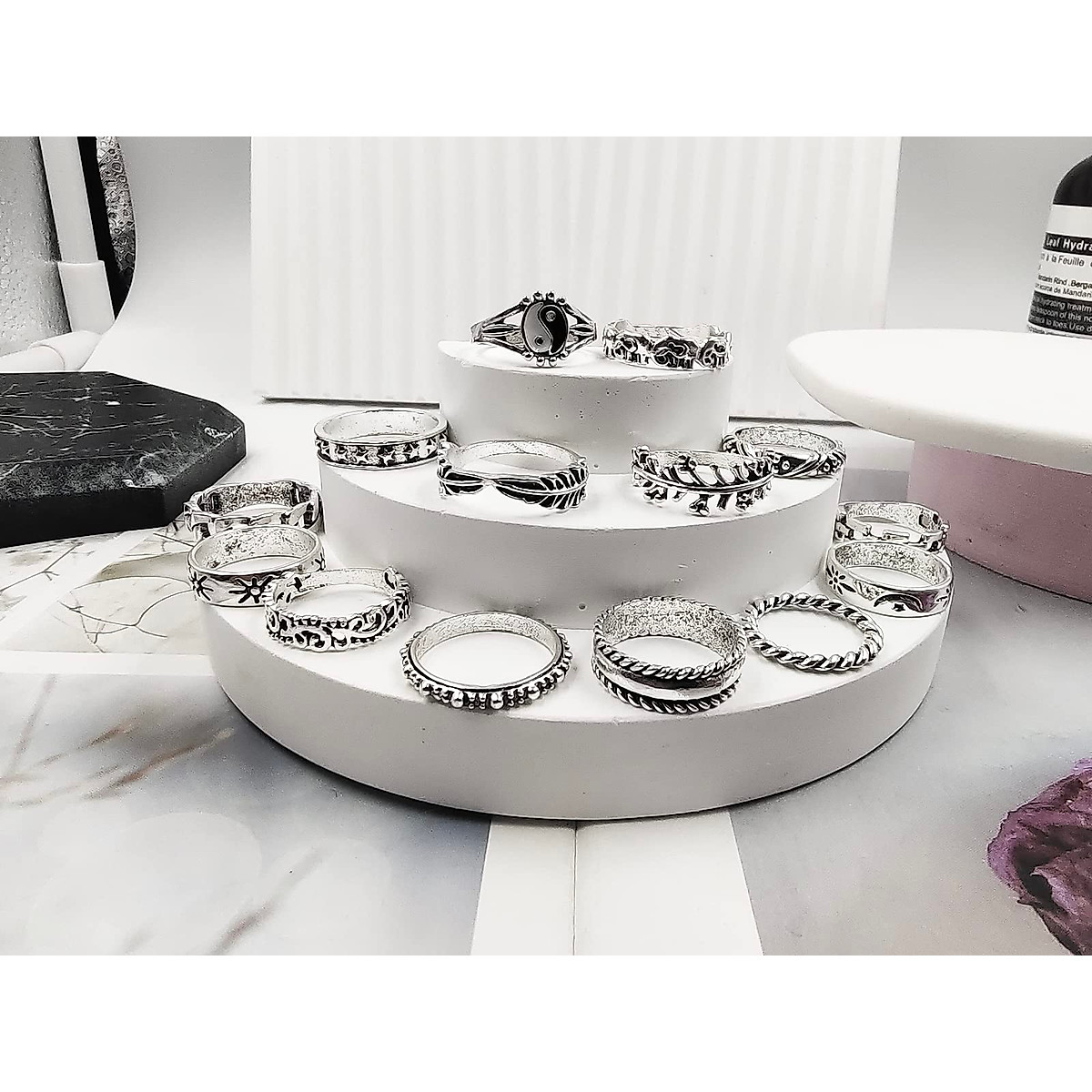 INENIMARTJ Silver Knuckle Stackable Rings Set for Women, Multiple Stackable Snake Butterfly Heart Flowers Yin Yang Joint Finger Rings, Vintage Stack Midi Rings Set (B)