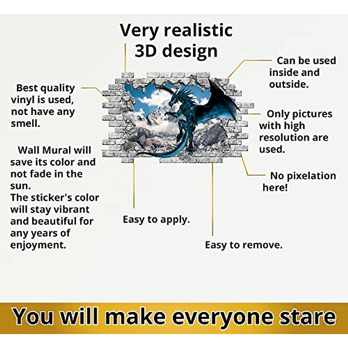 Blue Dragon Wall Decal, Mountains Removable Vinyl Sticker, Dragon Wall Mural, Peel and Stick, Dragon Bedroom Decor NT23