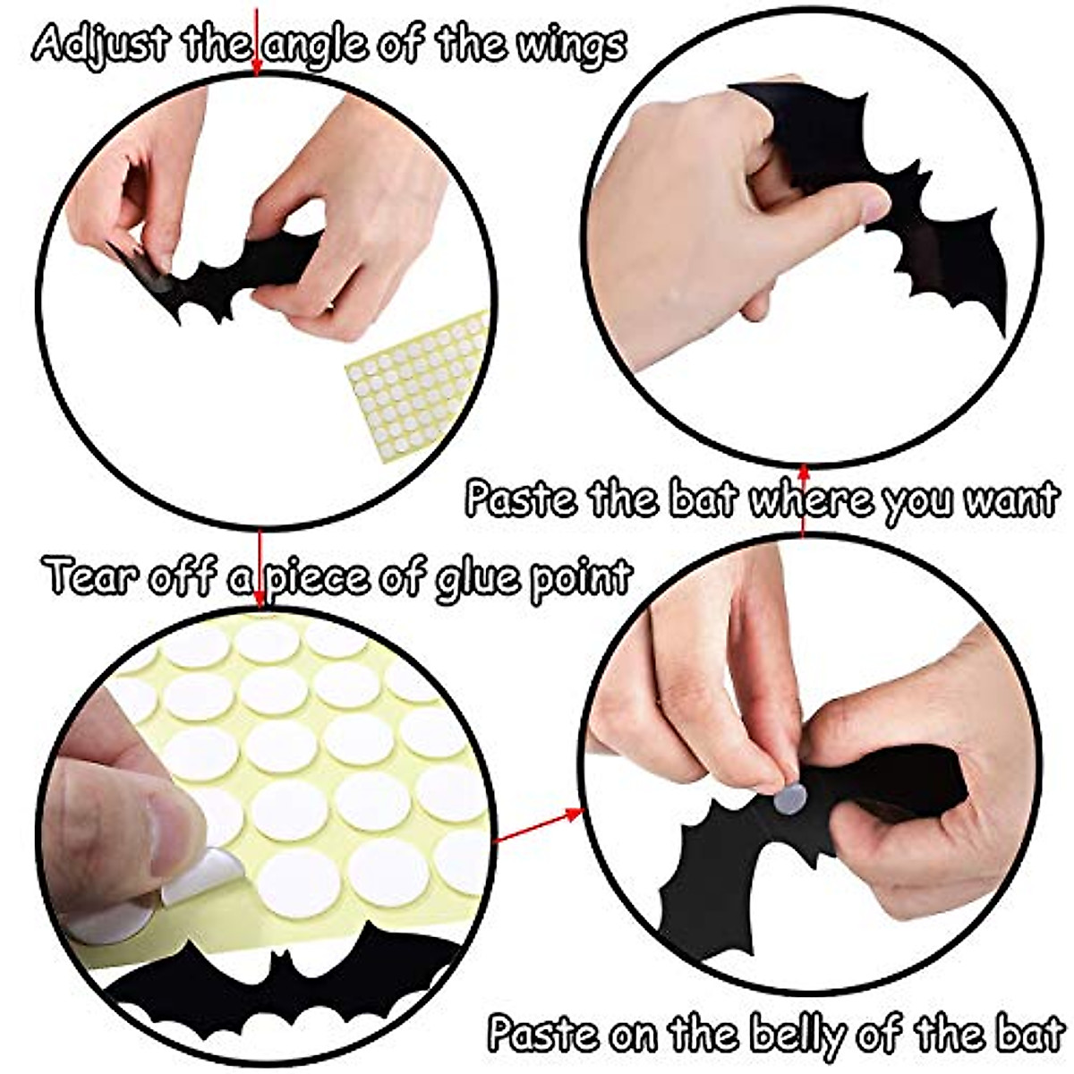 Halloween Bats Wall Decals 77pcs Bat Wall Stickers Halloween 3D Bats for Wall Decoration 4 Size