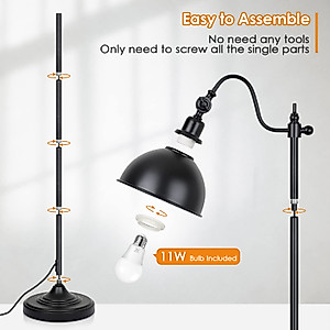 Mlambert Industrial Floor Lamp,63” LED Standing Lamp Modern with 11W A19 LED Bulb,Adjustable Head,Foot Switch,Metal Lamp for Livingroom,Stand Light