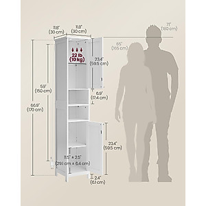 VASAGLE Tall Bathroom Cabinet with Lights, Slim Freestanding Bathroom Storage Cabinet with Adjustable Shelves, for Small Spaces, Modern, 11.8 Inches Wide, Cloud White UBBC566W02