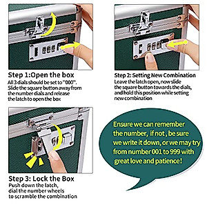 HEWEI WORKS Large capacity Locking Box， Lockable Medication Box with Portable Storage Case, 15''x 8.7''x 9.3'', Childproof Medicine Lock Organizer, Locked Empty First Aid Storage Case (GREEN)