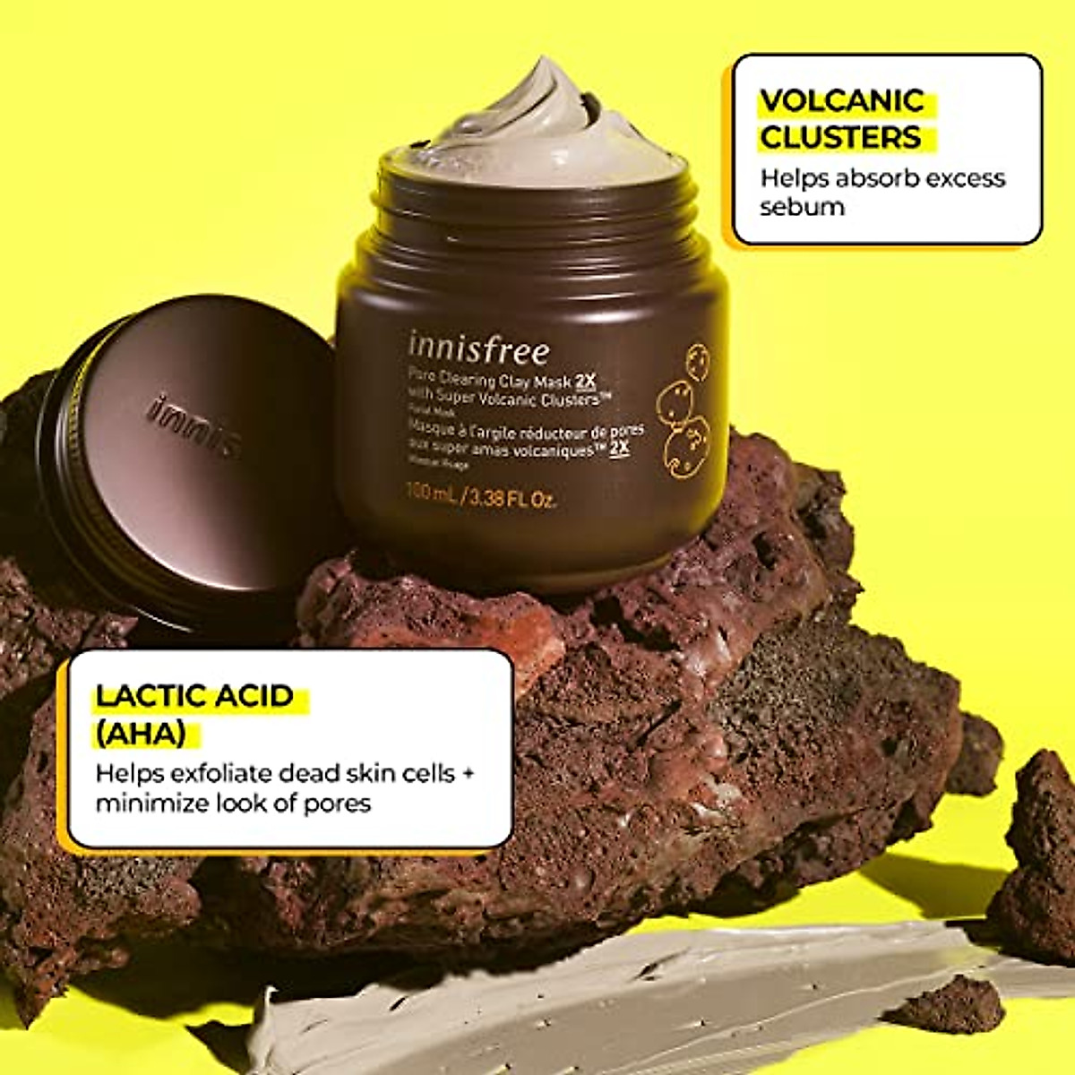 innisfree Pore Clearing Clay Mask 2X Super Volcanic Clusters Face Treatment, 3.38 Fl Oz (Pack of 1)
