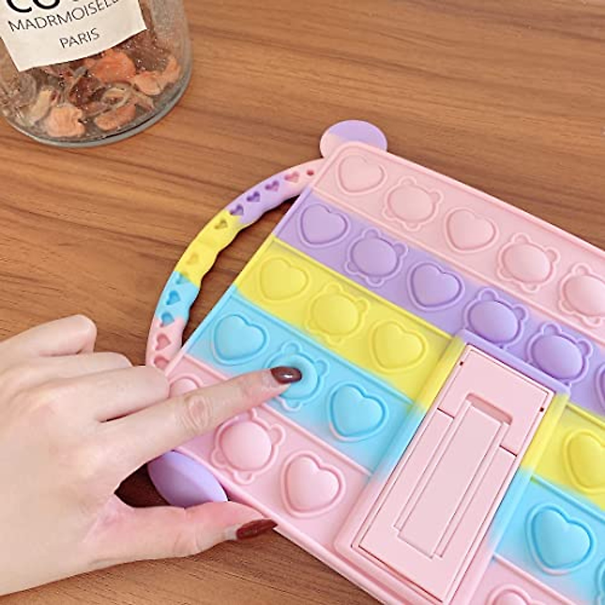 Case for Samsung Galaxy Tab A8 10.5 2021 X200/X205, Soft Silicone Rainbow Pattern Tablet Case with Lanyard with Built-in Foldable Kickstand Shockproof Cover Case