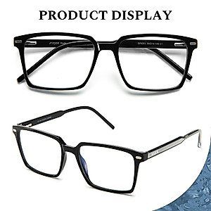 JFXQDR Men's Blue Light Blocking Glasses, Fake Square Computer Screen Eyeglasses Anti Eyestrain & UV Glare RF6201 (Bright Black Frame Gun Temple)