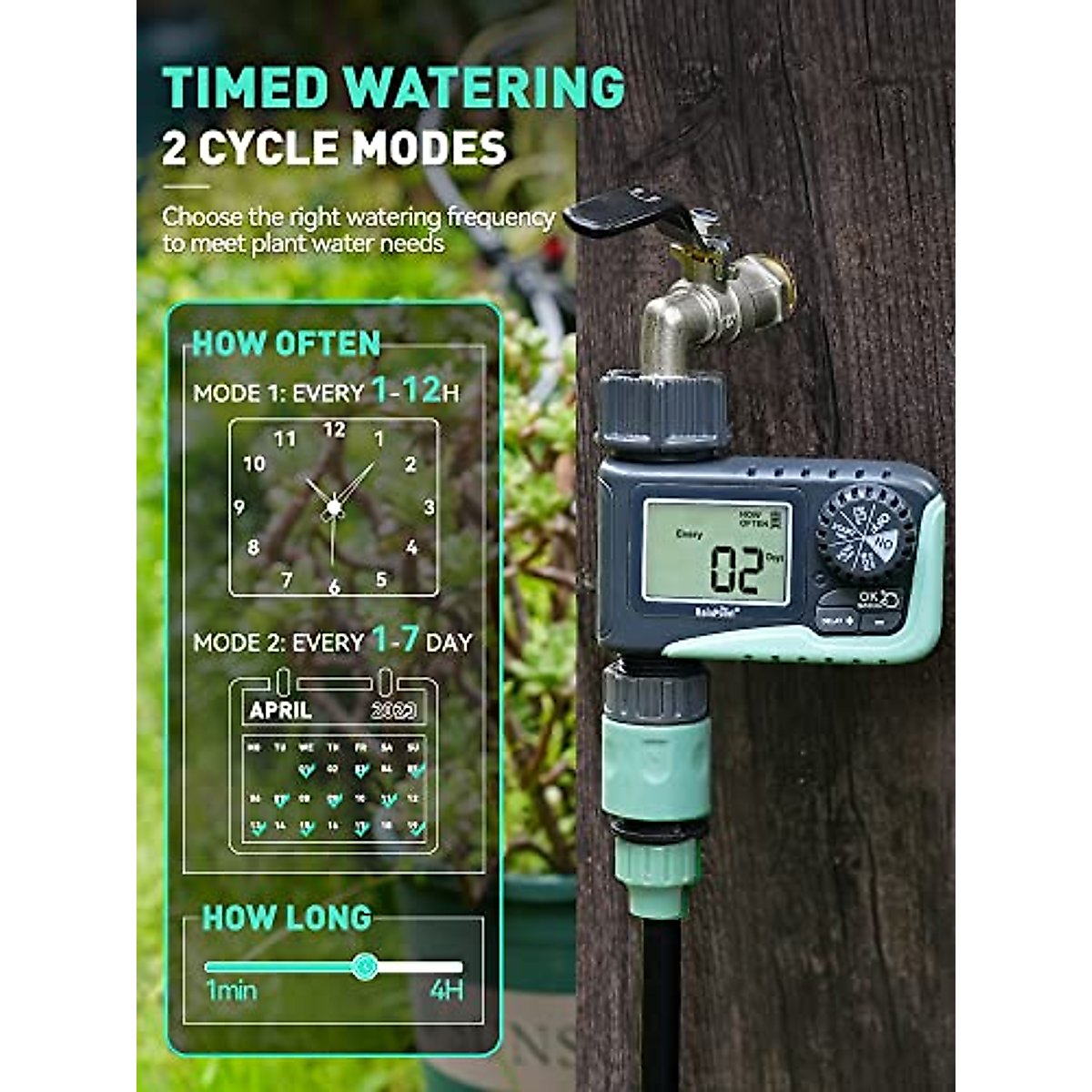 RAINPOINT Sprinkler Timer, Programmable Water Timer for Garden Hose, Outdoor Hose Timer with Rain Delay/Manual Watering System, Digital Irrigation Timer System for Yard, Lawns, 1 Outlet