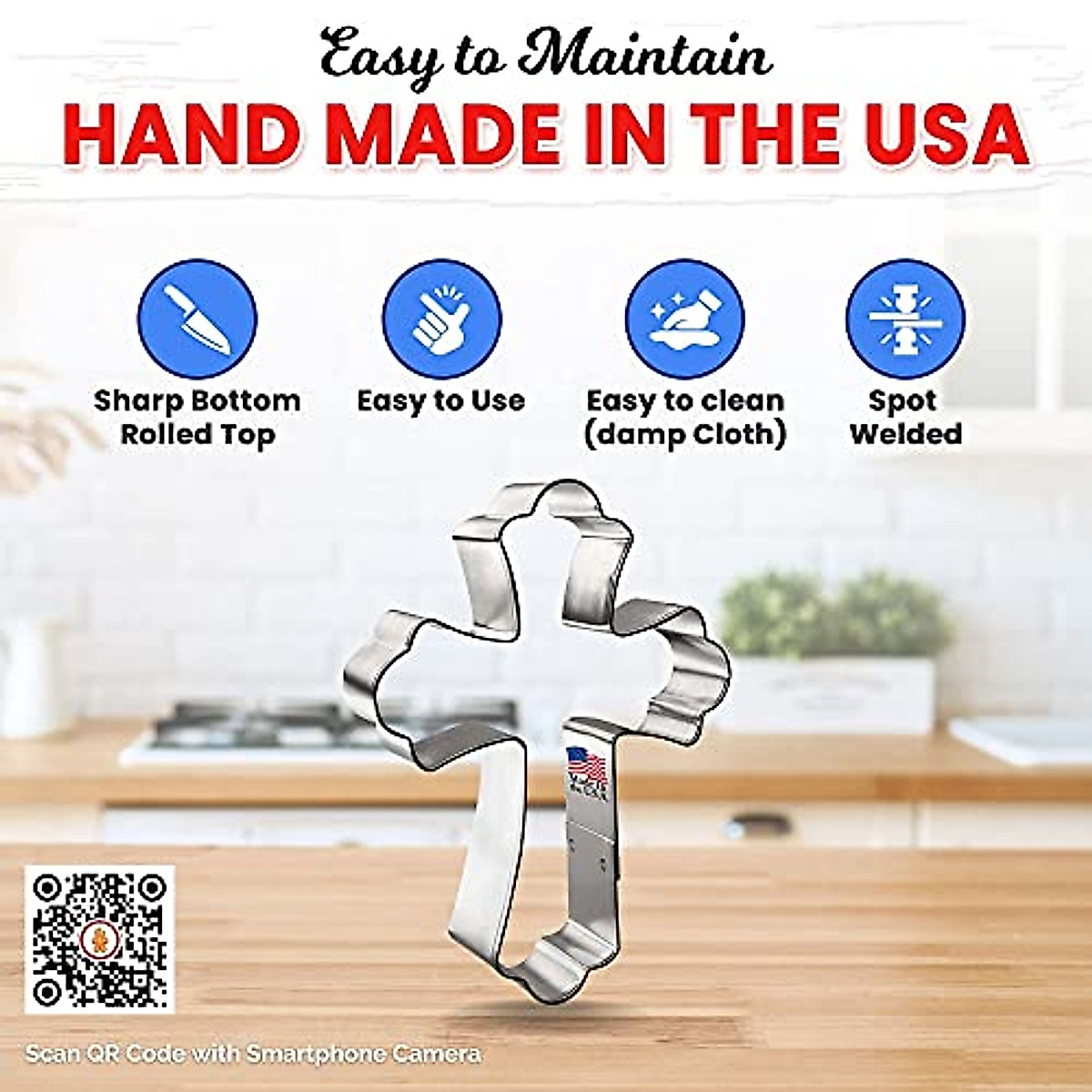 Foose Brand Fancy Cross Cookie Cutter 5 in, Tin Plate Steel, USA Made