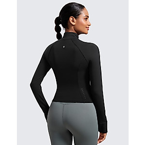 CRZ YOGA Butterluxe Womens Cropped Slim Fit Workout Jackets - Weightless Track Athletic Full Zip Jacket with Thumb Holes Black Small