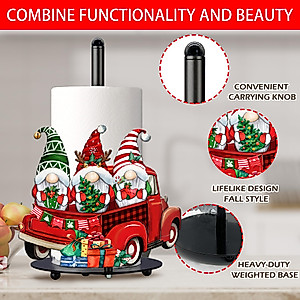 Christmas Paper Towel Holder, Gnome Red Truck Christmas Decorations Indoor Metal Paper Towel Holders for Kitchen Countertop Bathroom Home, Christmas Decor Gnome Gifts for Women Men 6.7x6.7x13.4 inch