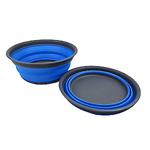 SAMMART 7.5L (1.98 Gallon) Collapsible Tub - Foldable Dish Tub - Portable Washing Basin - Space Saving Plastic Washtub (Grey/Blue (Set of 2))