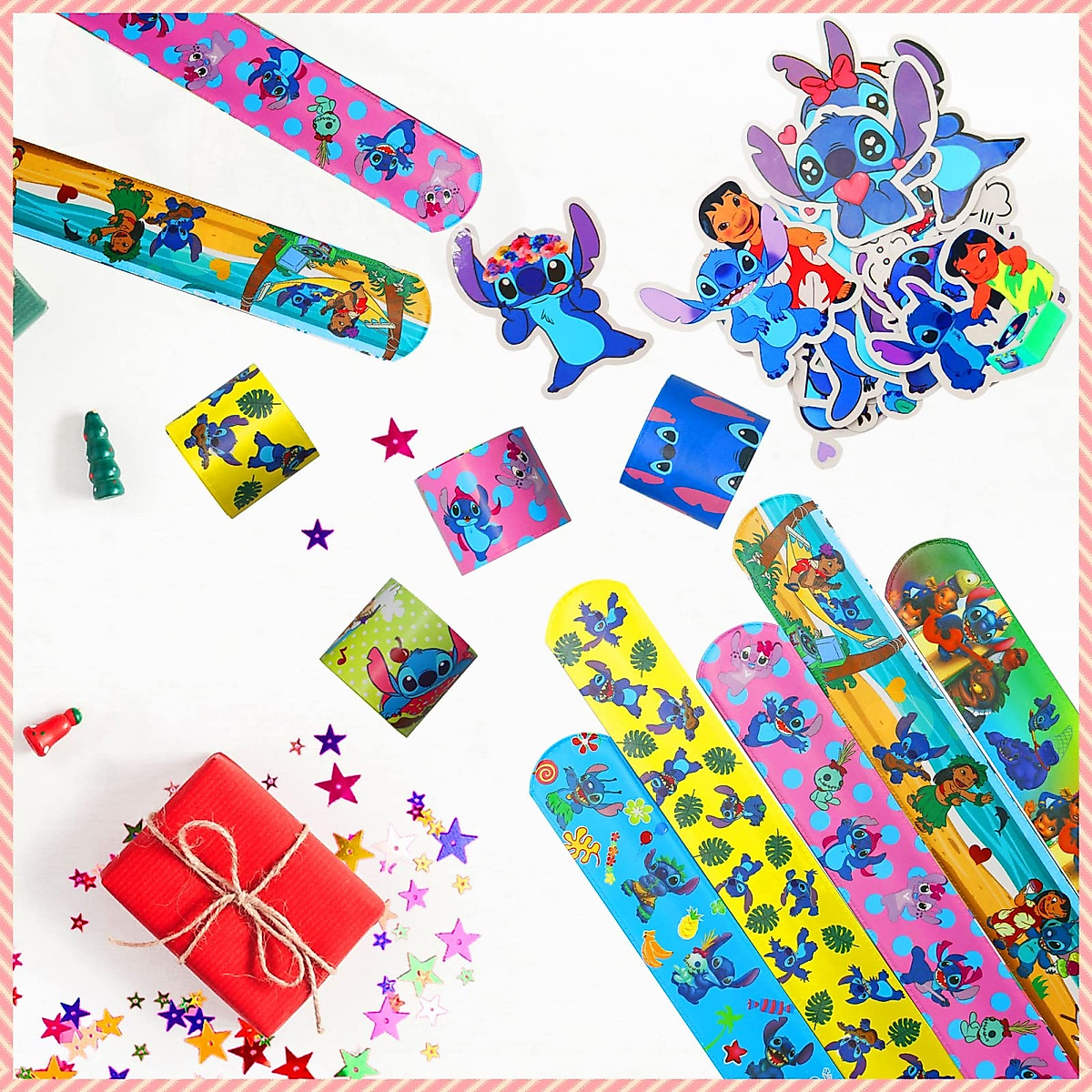 86 PCS Stitch Inspired Party Favors Gift Set, 36 PCS Stitch Theme Slap Bracelets 50 Stickers, Stitch Birthday Decorations Party Supplies, Stitch Goodie Candy Bag Stuffers School Prize for Kids
