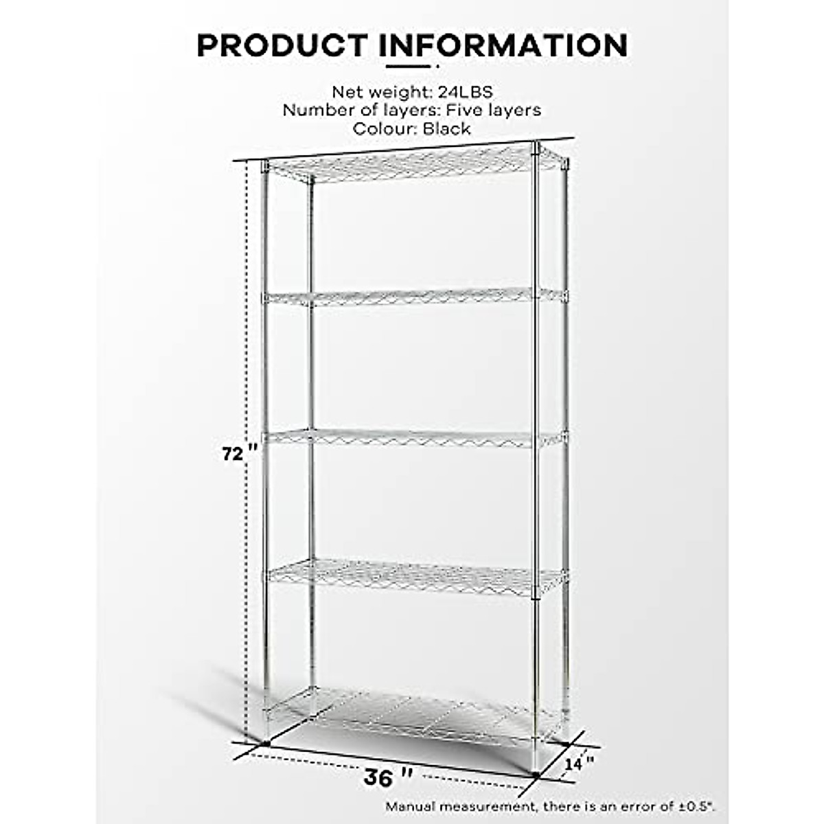 HCY Garage Shelving, 72*36*14inch Metal Shelves 5 Tier Wire Shelving Unit Adjustable Heavy Duty Sturdy Steel Shelving for Pantry Garage Kitchen (Chrome)