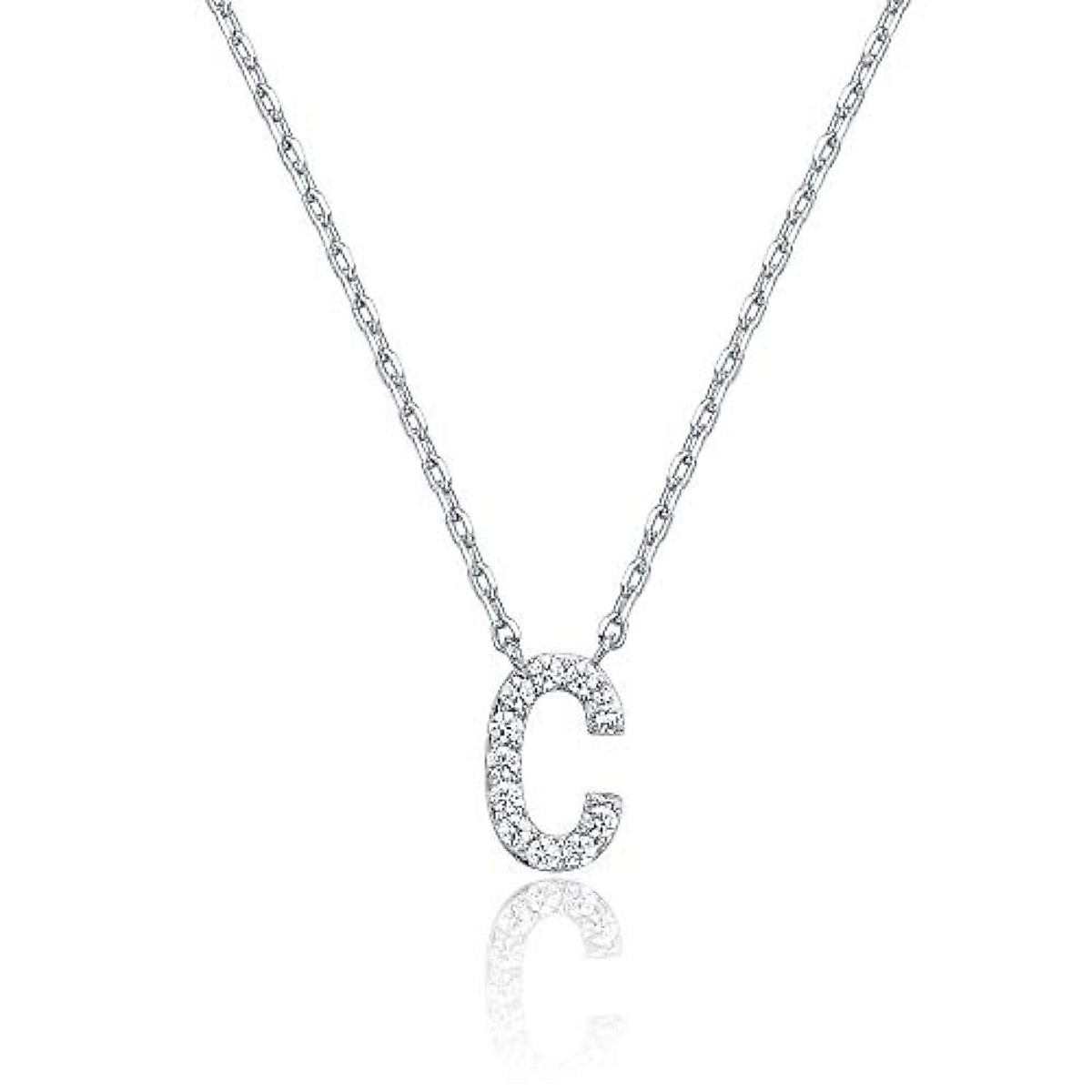 PAVOI 14K White Gold Plated Cubic Zirconia Initial Necklace | Letter Necklaces for Women | C Initial