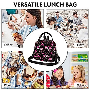 Wuetduz Pink Flamingo Insulated Lunch Bag for Women Men, Large Capacity Portable Cooler Lunch Tote with Adjustable Shoulder Strap and Side Pockets, Reusable Meal Prep Bag for Work School