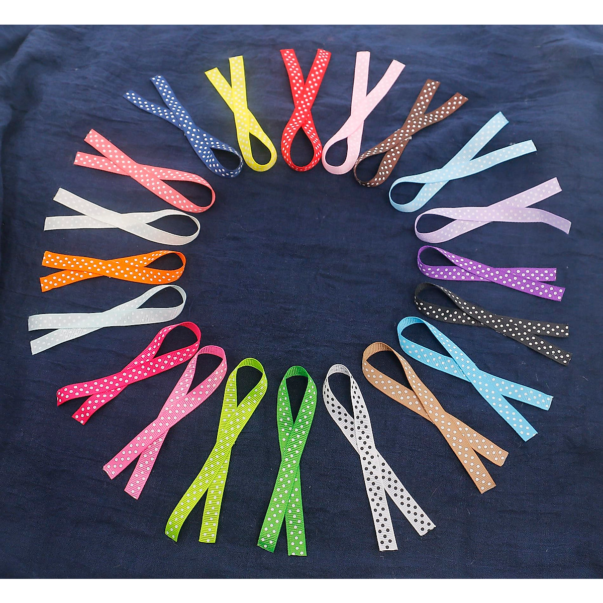 QingHan Grosgrain Ribbons for Crafts Gifts Wrapping 3/8" Boutique Polka Dot Fabric Ribbon 40yd (20 x 2yd)