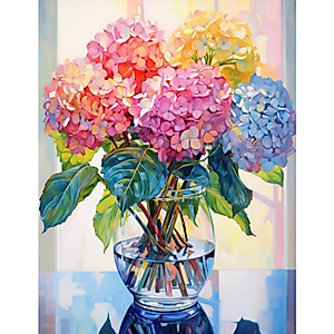 EIBEILI Diamond Painting Kits for Adults, Hydrangea in Glass 5D Diamond Art Kits for Beginner DIY Full Drill Diamond Dots Crystal Craft Kits for Home Wall Decor Gifts 11.8x15.7 inch