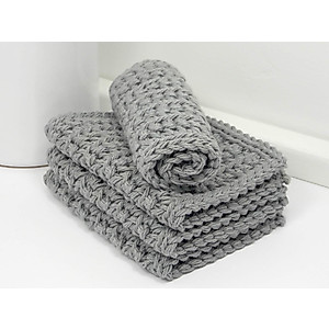 Set of 4 Handmade Grey 4 inch x 7 inch Rectangular Crochet Cotton Dishcloths, Gray Dishrags