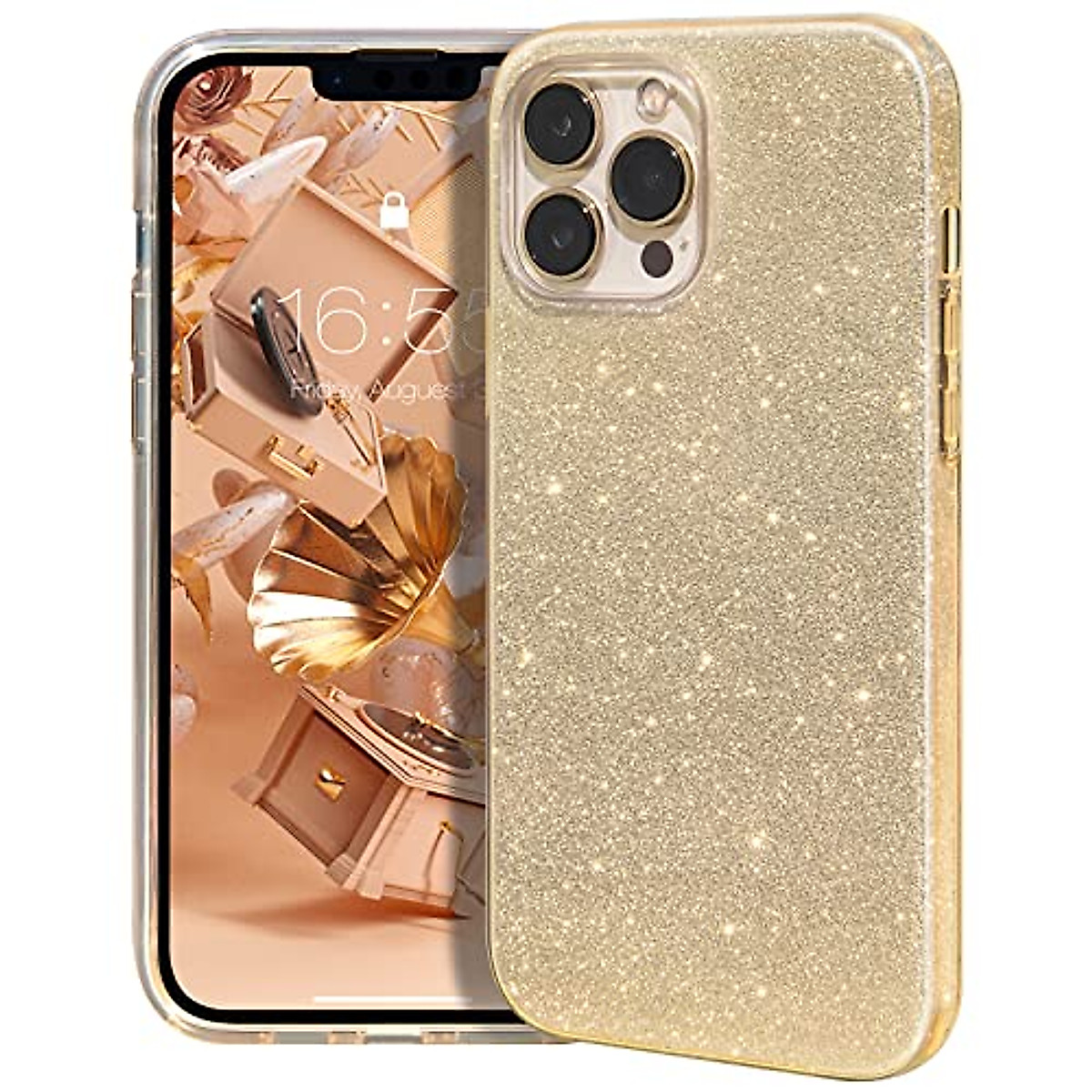 MATEPROX Compatible with iPhone 13 Pro Max Case Bling Sparkle Cute Girls Women Protective Cases Cover for iPhone 13 Pro Max 6.7" 2021(Gold)
