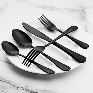 40-Piece Black Silverware Set, Bastwe Stainless Steel Flatware Cutlery Set, Kitchen Utensil Set Service for 8, Include Knife/Fork/Spoon, Mirror Polished, Dishwasher Safe