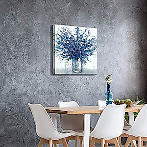 TAR TAR STUDIO Abstract Bouquet Canvas Wall Art: Blue Flowers in Vase Artwork Print Painting for Living Room Office ( 24''W x 24''H, Multiple Sizes )