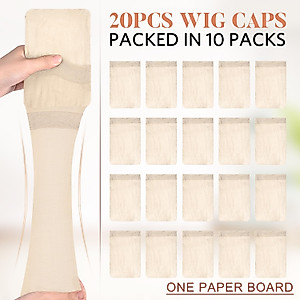 MORGLES 20 Pcs Wig Cap Beige, Stretchy Nylon Wig Caps for Women