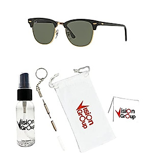 Ray-Ban RB3016 Clubmaster Sunglasses+ Vision Group Accessories Bundle, unisex-adult (Black On Arista/Crystal Green (W0365),51)