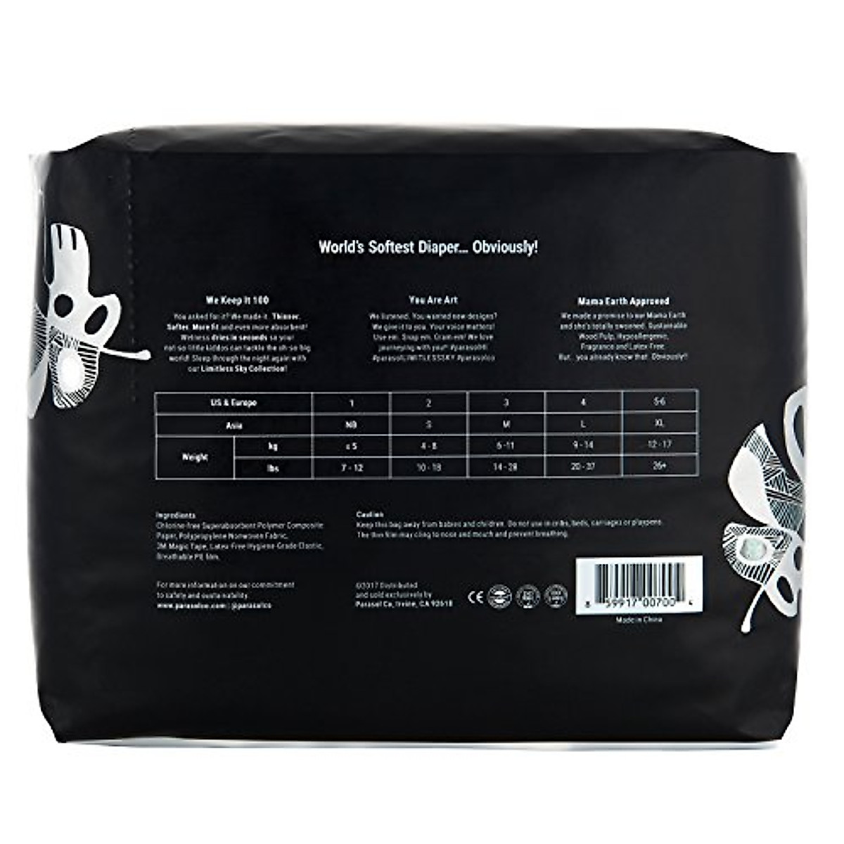 Parasol Baby Diapers, Hypoallergenic, Chlorine Free, Sensitive Skin Safe, Ultra Soft - Premium Quality, Size 1, Limitless Sky Collection, 20 Count