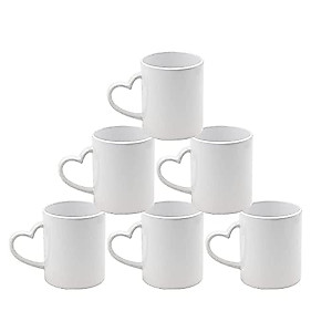 MR.R Sublimation Blanks Dishwasher White Ceramic Coffee Mugs 11oz Blank Ceramic Classic Drinking Cup Mug with Heart Handle For Milk Tea Cola Water, Set of 6…