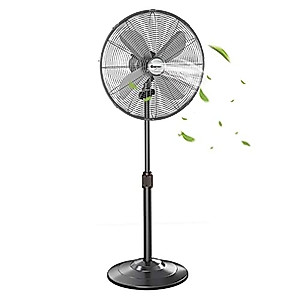 COSTWAY Metal Pedestal Fan, 18-Inch Quiet Oscillating Standing Fan with Height Adjustable, 3 Wind Speed, 4 Blades, Widespread Stand Floor Fan for Bedroom, Room, Home, Office, Shop (Black bronze)