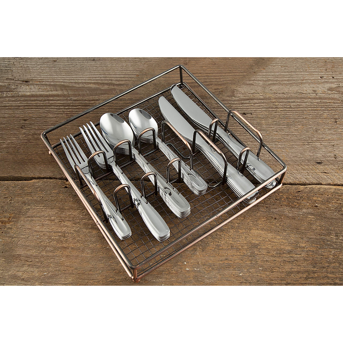 Cambridge Silversmiths Waylen Mirror 40-Piece with Rustic Bronze Buffet Flatware Set